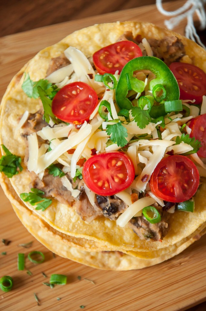 Crispy Baked Vegetarian Bean Tostadas - Peas and Crayons