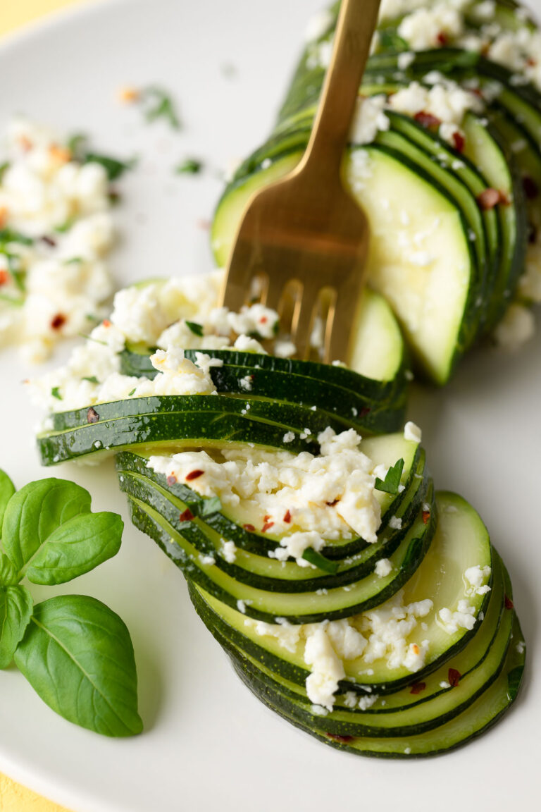 Hasselback Zucchini Squash with Lemon, Basil, and Feta