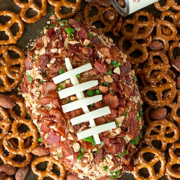 SUPER Easy Bacon Cheddar Football Cheese Ball