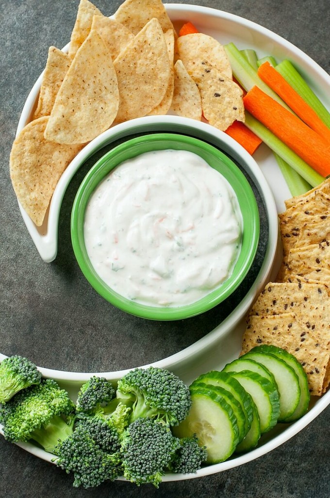 Healthy Garden Veggie Dip Recipe - Peas and Crayons