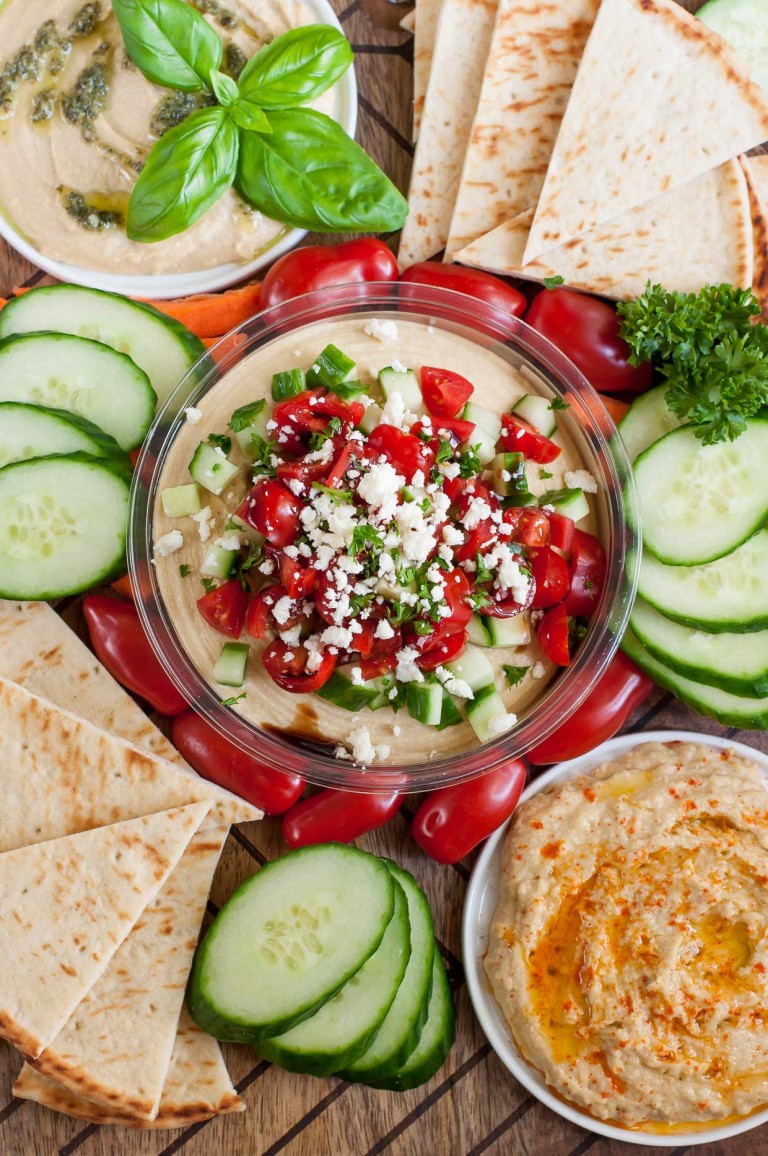 Mediterranean Bruschetta Hummus Platter - Peas and Crayons