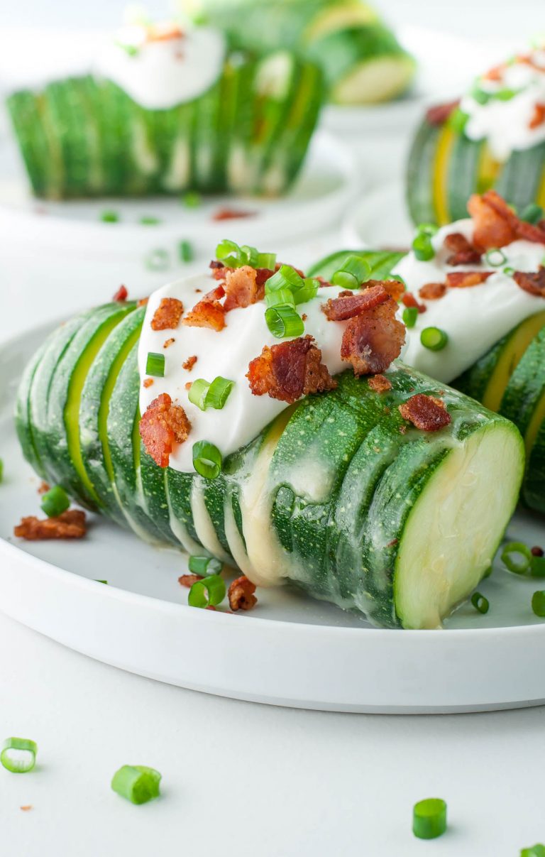 Loaded Hasselback Zucchini - Peas and Crayons