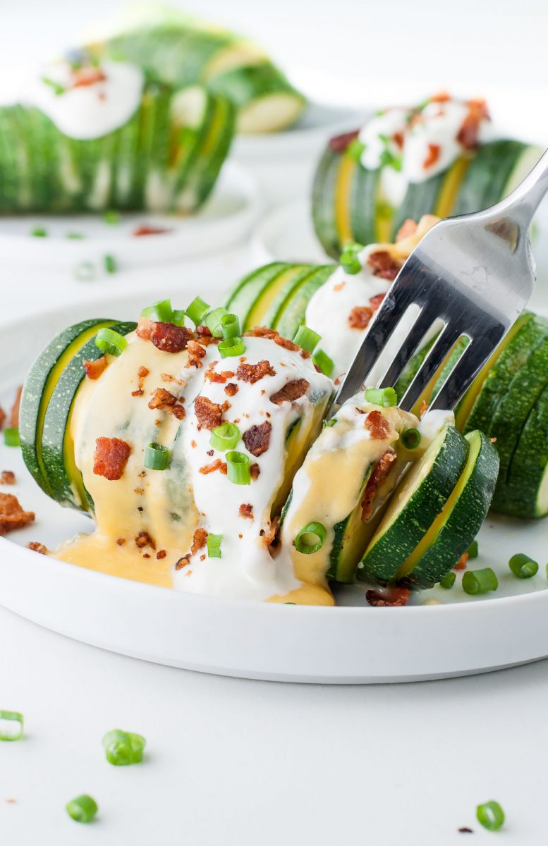 Loaded Hasselback Zucchini - Peas and Crayons
