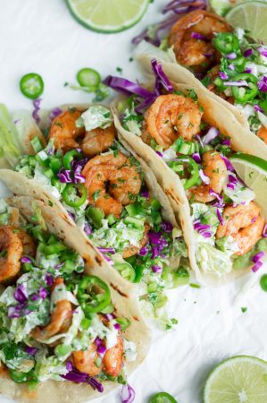 Cilantro Lime Shrimp Tacos with Cool Ranch Slaw