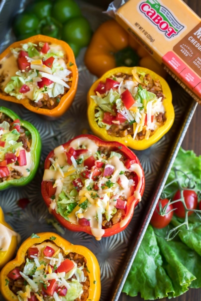 Cheeseburger Stuffed Peppers - Peas and Crayons