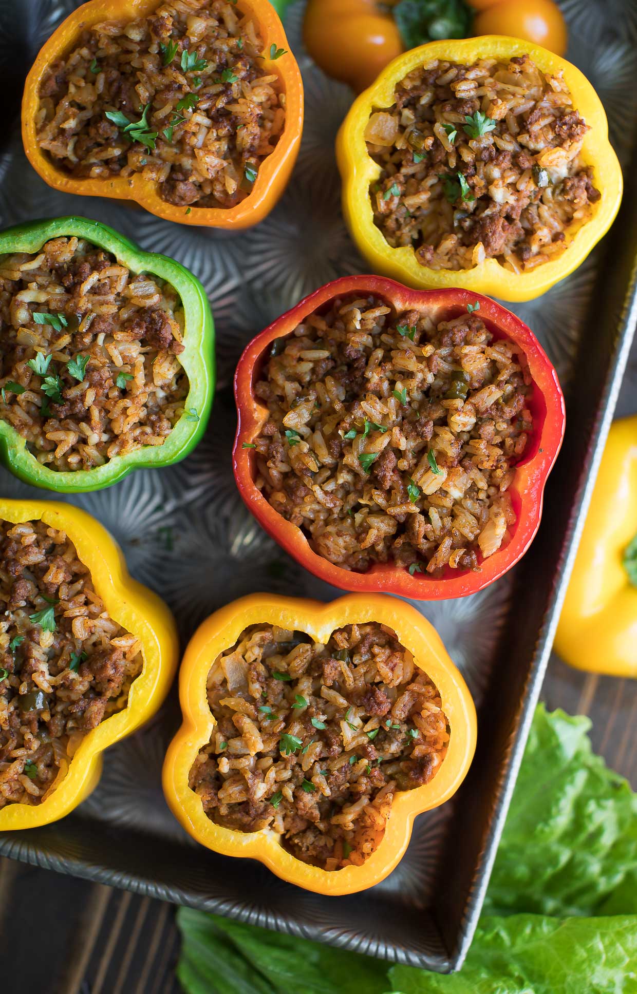 Cheeseburger Stuffed Peppers - Peas and Crayons