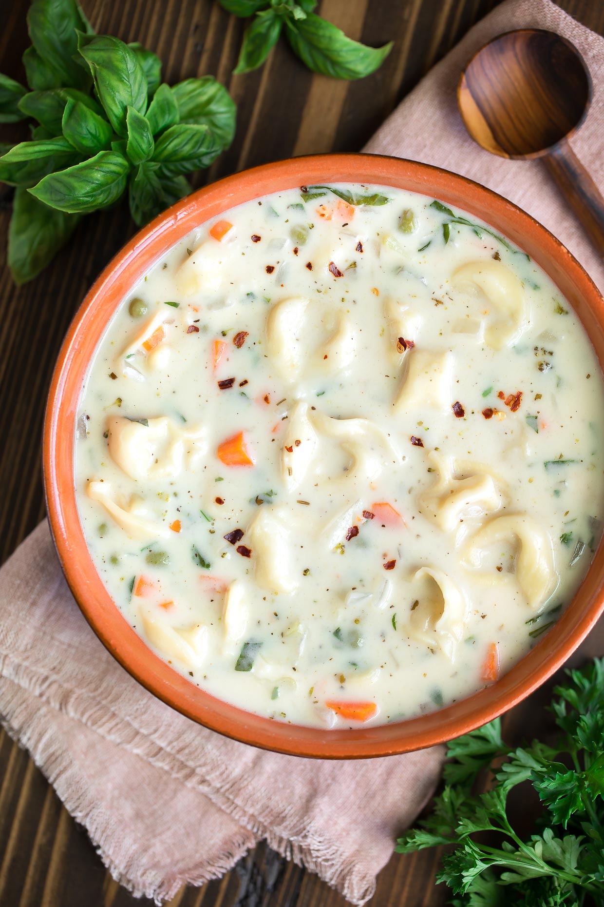 Creamy Tortellini Vegetable Soup - Peas and Crayons
