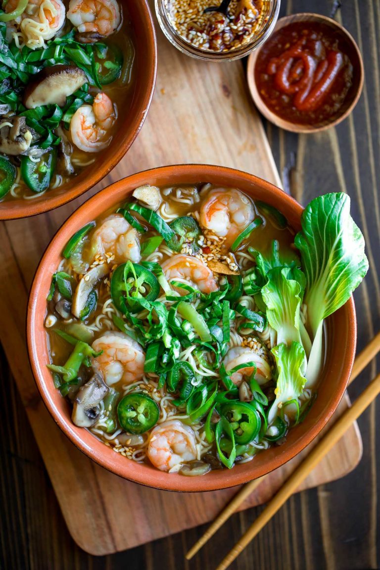 Spicy Shrimp Ramen Bowls Recipe - Peas and Crayons