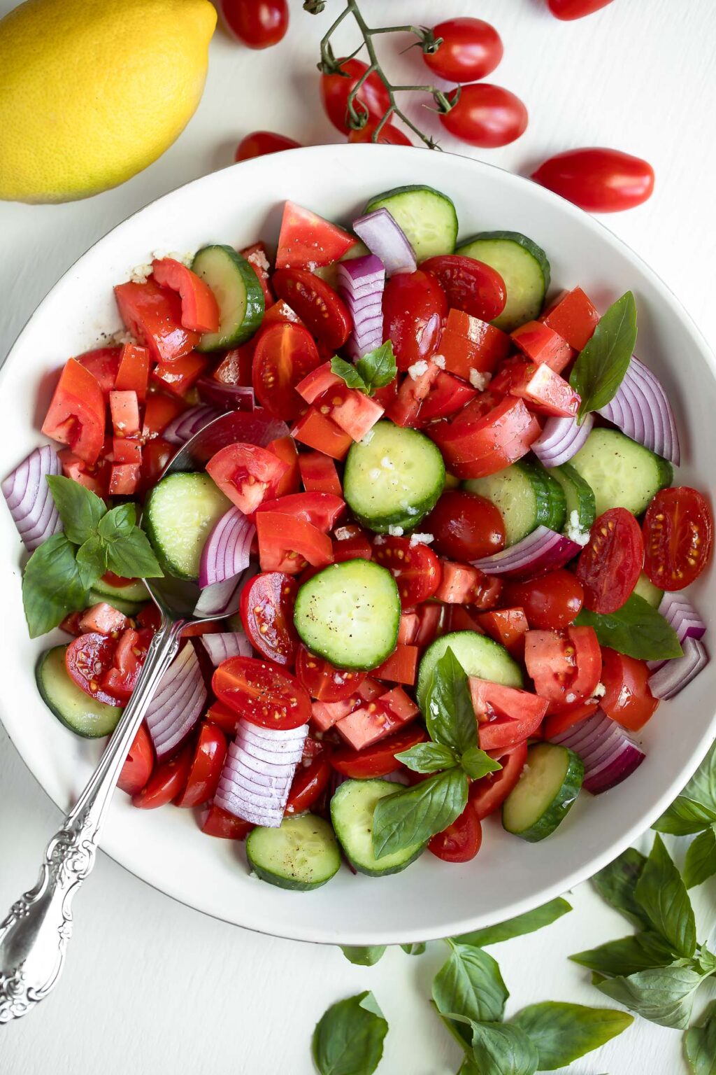 Balsamic Tomato Salad with Cucumber and Onion - Peas and Crayons