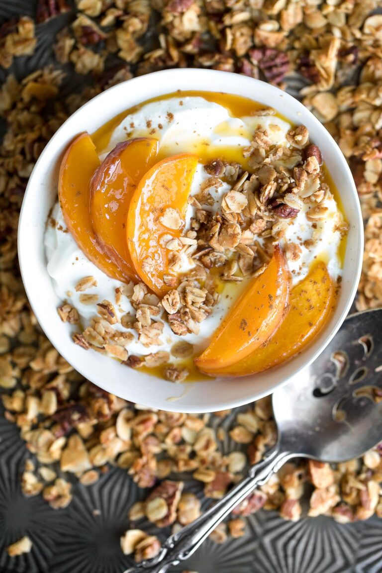Roasted Peach Yogurt Bowl - Peas and Crayons Blog