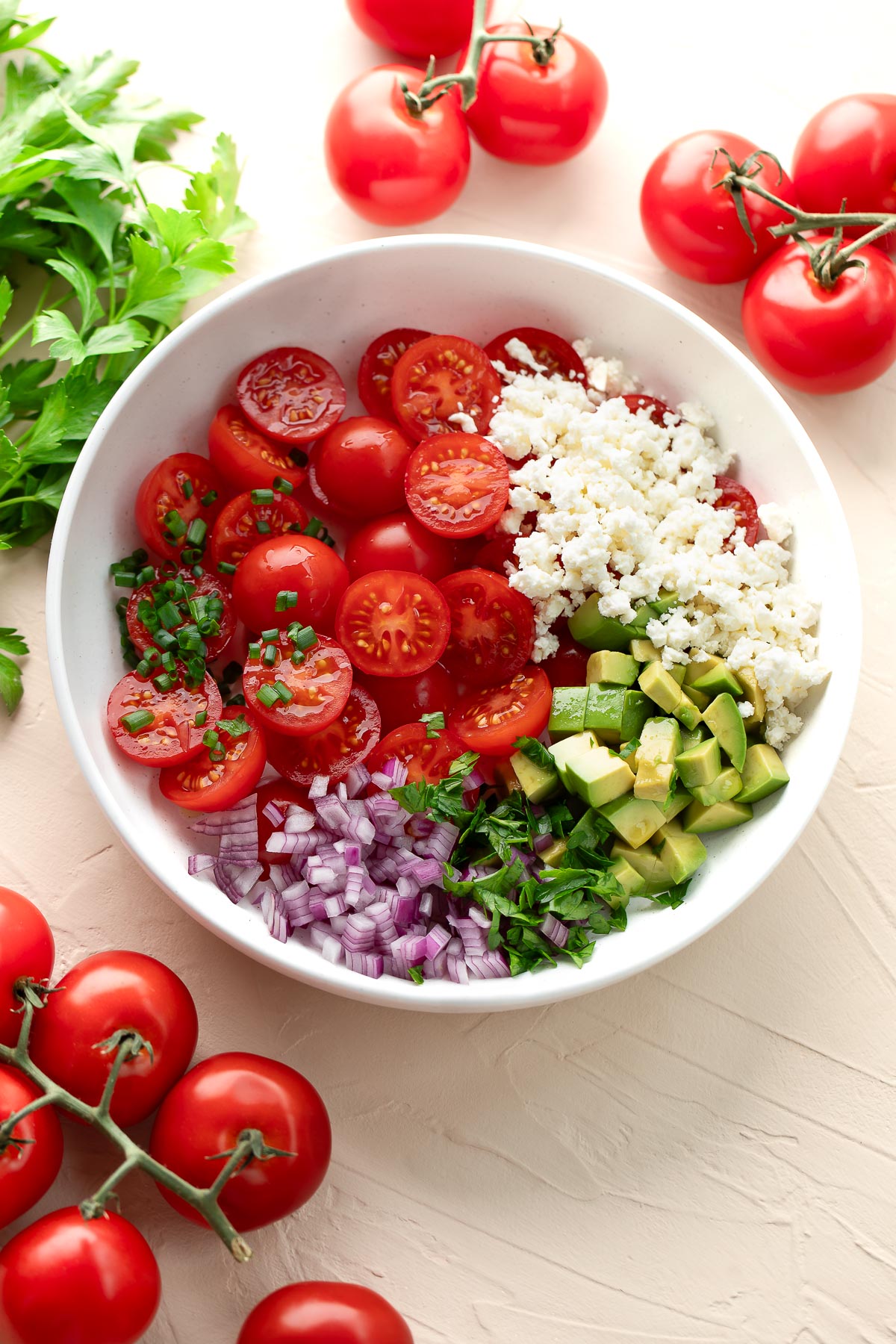 Avocado Kale Salad with Cherry Tomatoes and Feta