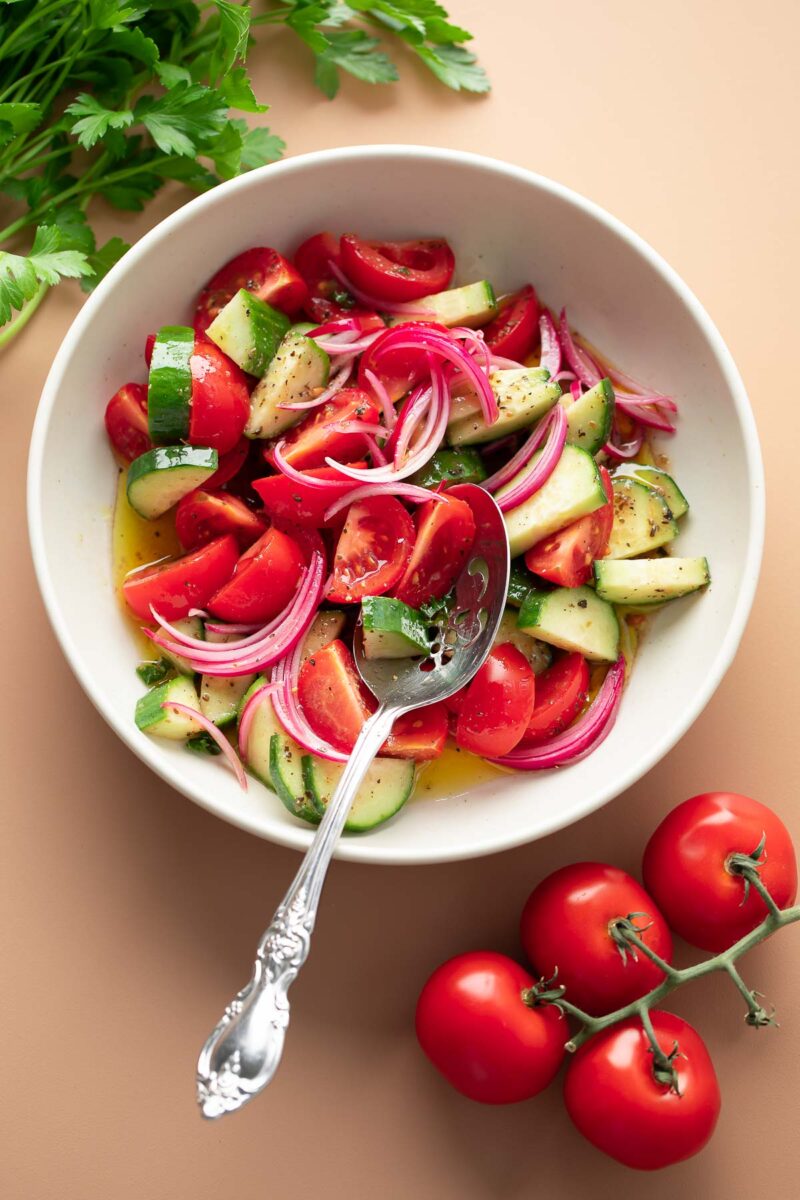 Marinated Tomato and Cucumber Salad - Peas and Crayons
