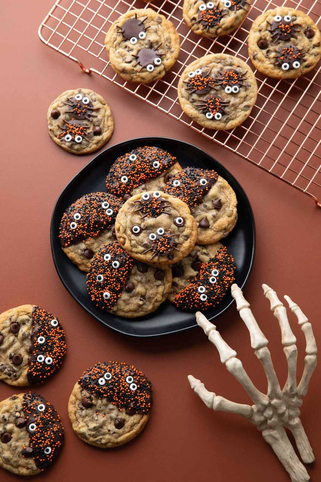 Halloween Cookies with Sprinkles and Chocolate Spiders
